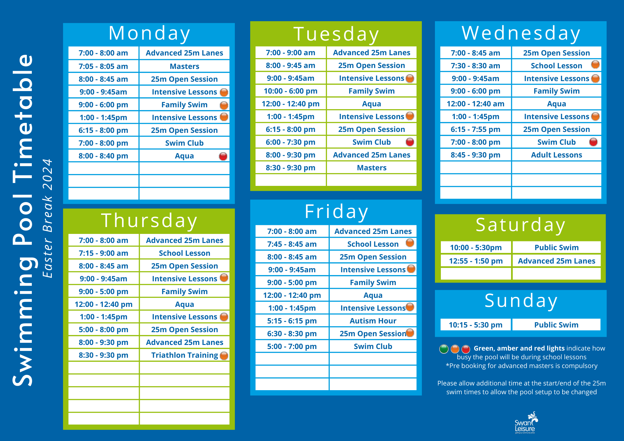 Timetables | Swan Leisure